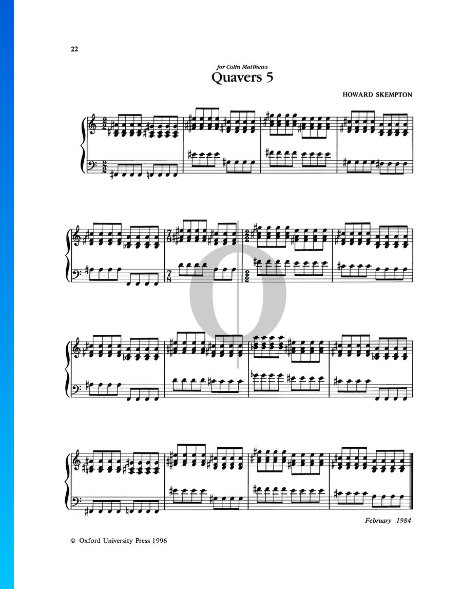 Quavers 5 (Howard Skempton) Piano Sheet Music - OKTAV