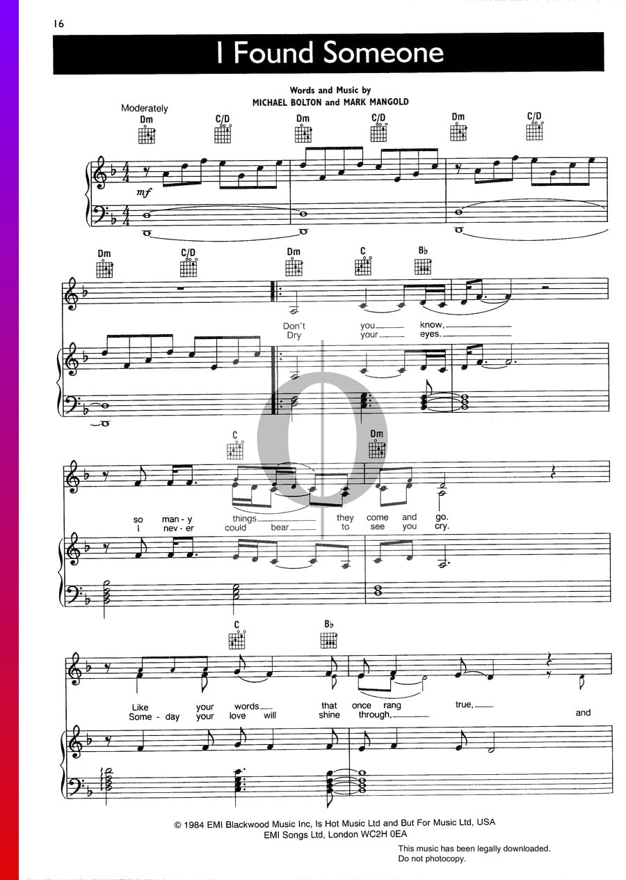 I Found Someone (Michael Bolton) Piano Sheet Music - OKTAV