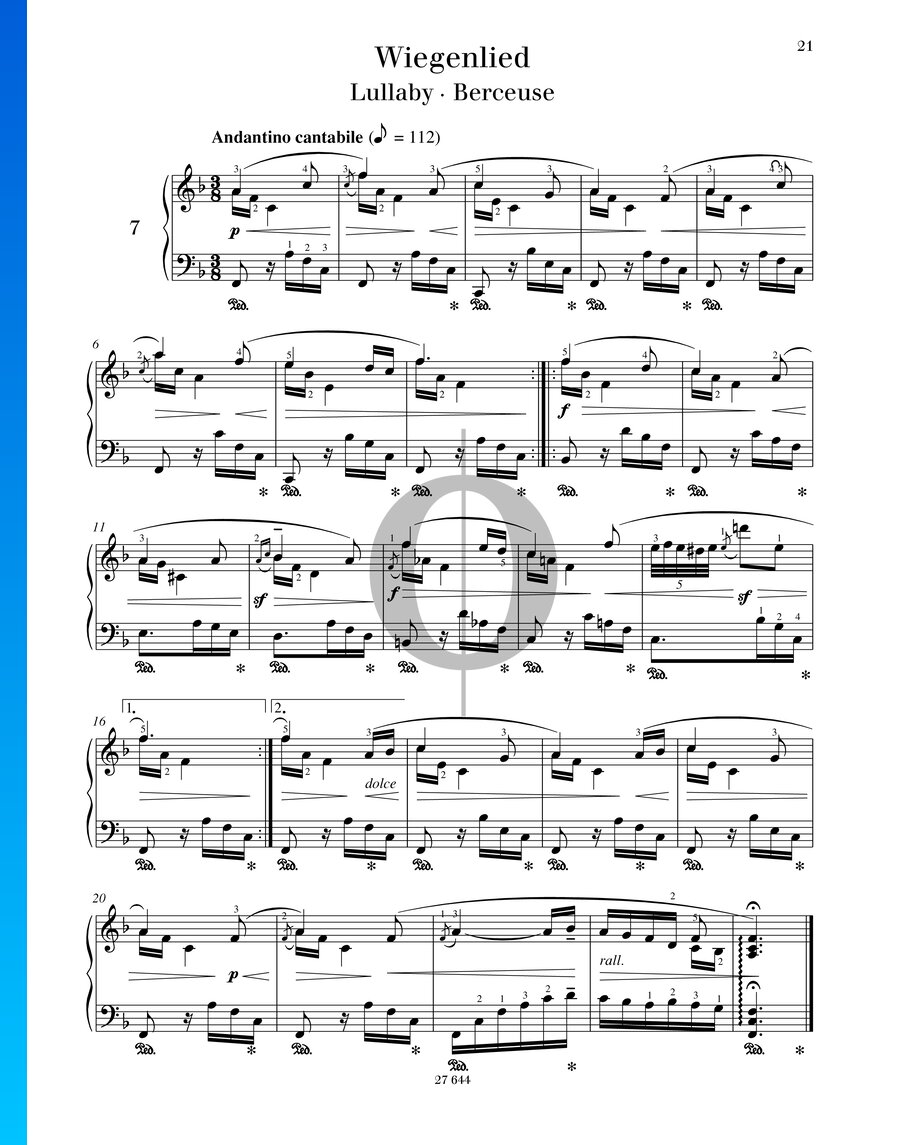 Lullaby, Op. 109 No. 7 di Johann Friedrich Burgmüller - Spartiti per ...