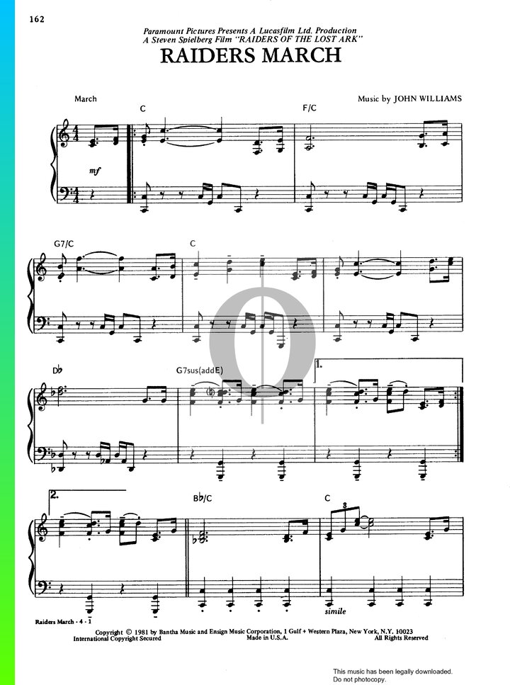 The Raiders March Piano Sheet Music from Indiana Jones: Raiders of the ...
