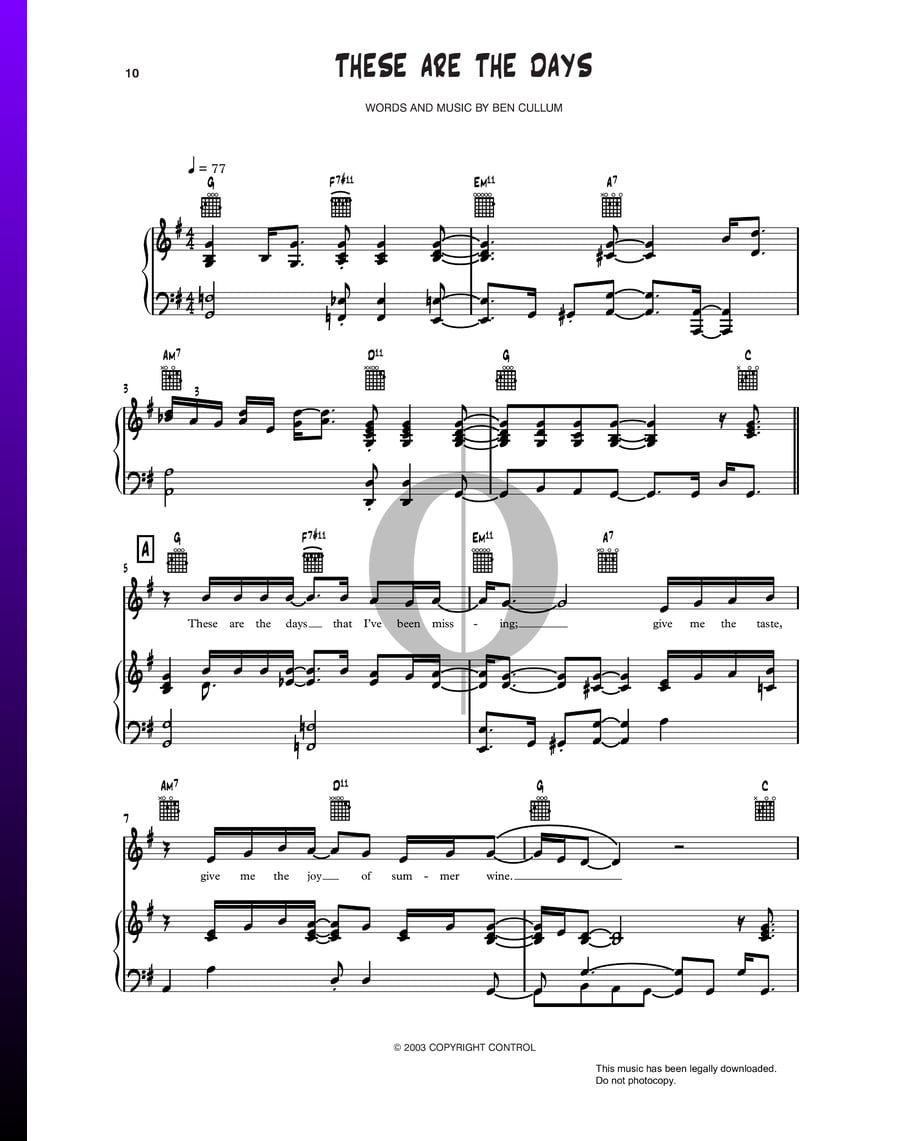 These Are The Days (Jamie Cullum) Piano Sheet Music - OKTAV