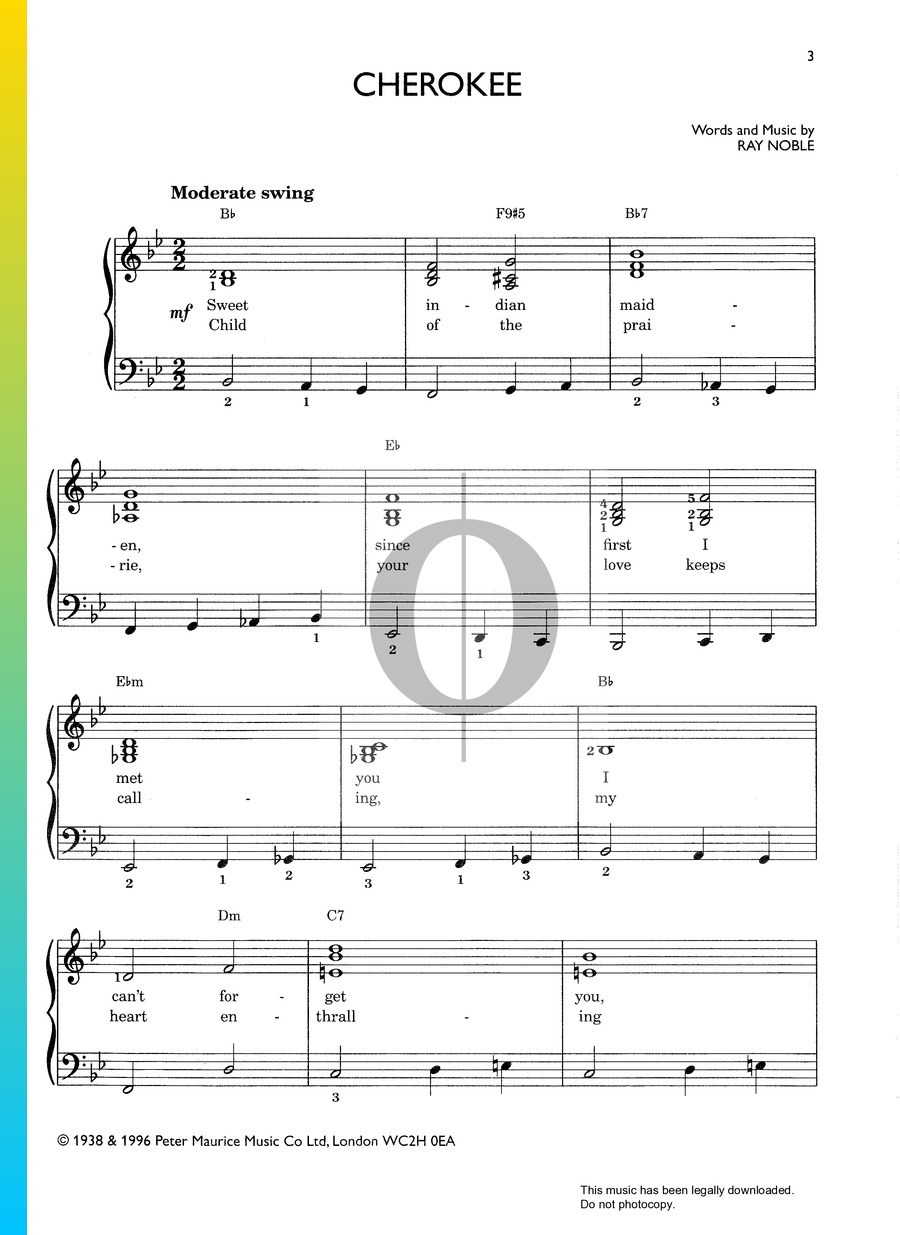 Cherokee (Ray Noble) Piano Sheet Music - OKTAV