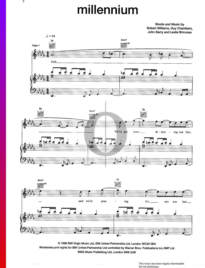 Millennium (Robbie Williams) Piano Sheet Music - OKTAV