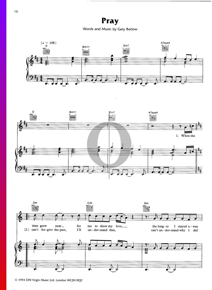 Pray (Take That) Piano Sheet Music - OKTAV
