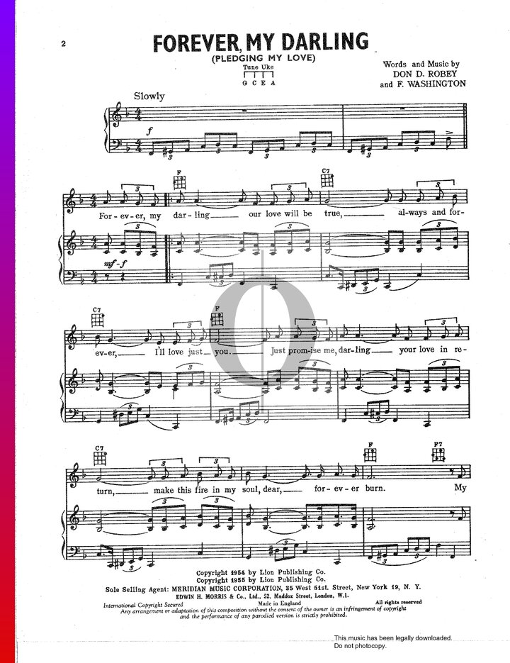Forever My Darling (Pledging My Love) (Johnny Ace) Piano Sheet Music ...
