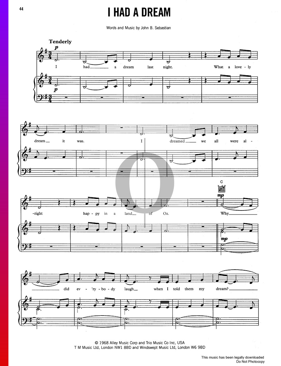 I Had A Dream (John Sebastian) Piano Sheet Music - OKTAV