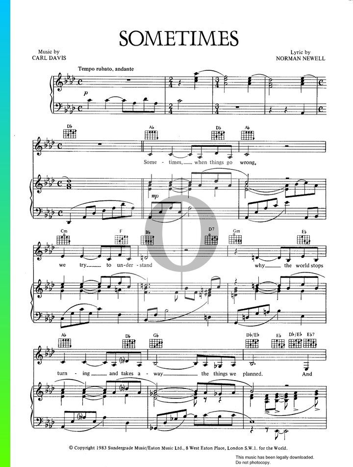 Sometimes Piano Sheet Music from Champions by Shirley Bassey - OKTAV