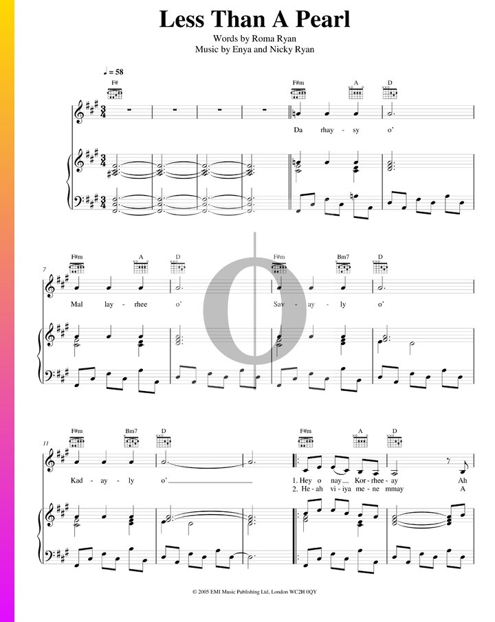 Less Than A Pearl (Enya) Piano Sheet Music - OKTAV