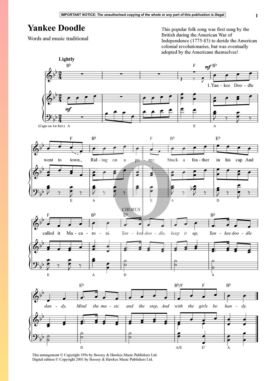 Yankee Doodle (Anonymous) Piano Sheet Music - OKTAV