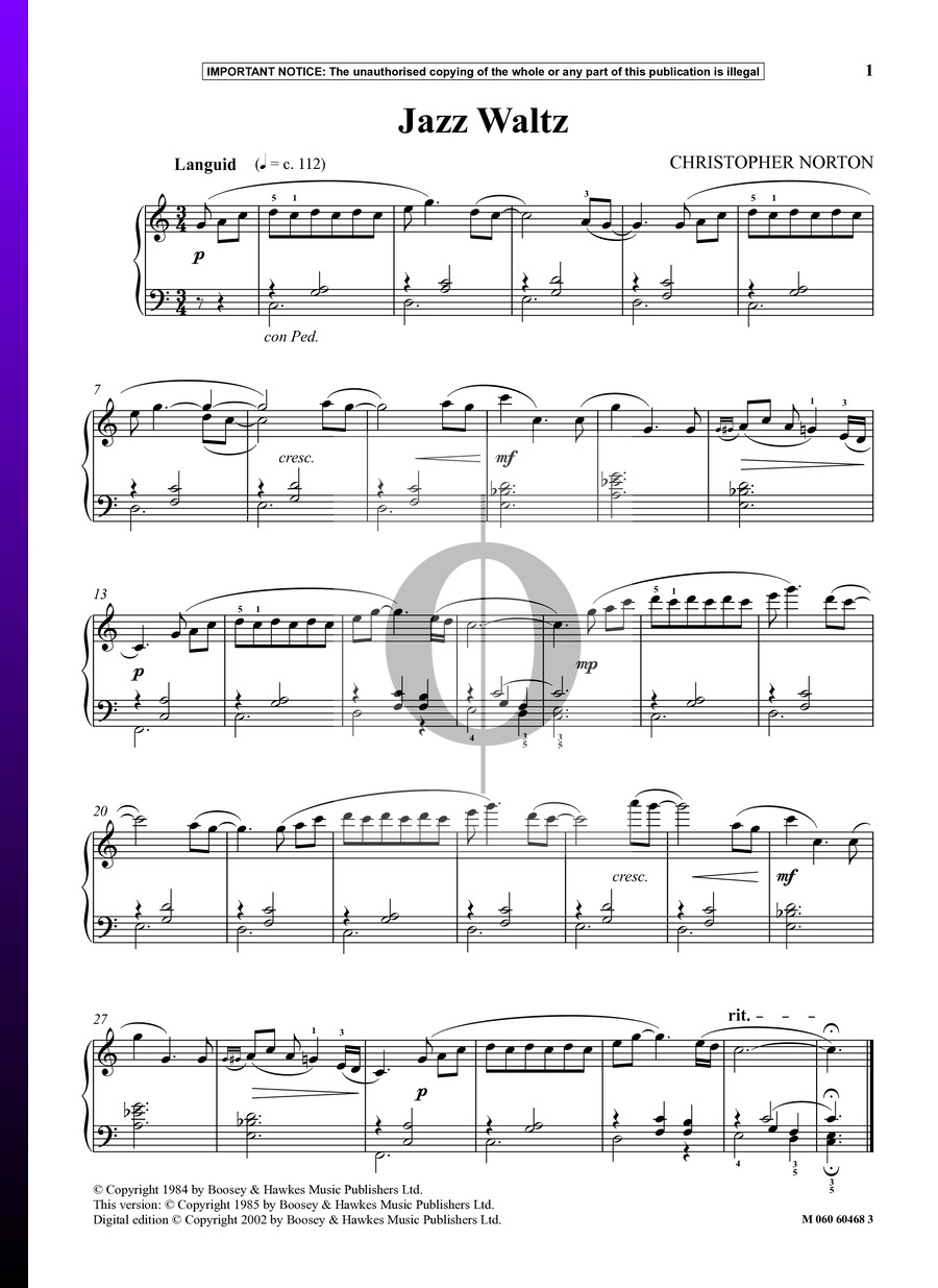 Jazz Waltz (Christopher Norton) Piano Sheet Music - OKTAV