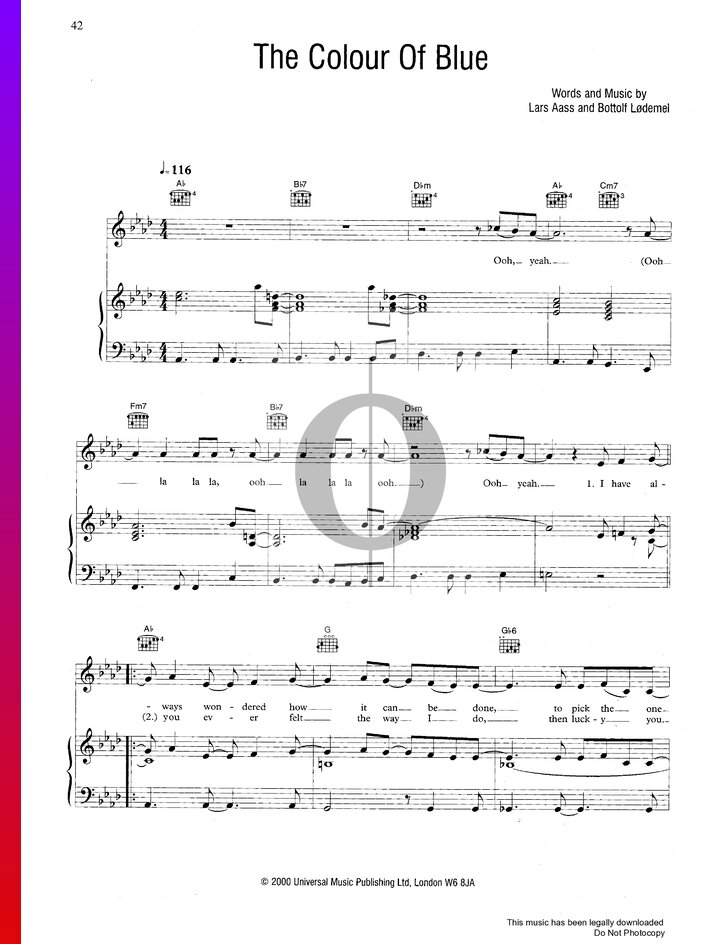 The Colour Of Blue (S Club 7) Piano Sheet Music - OKTAV