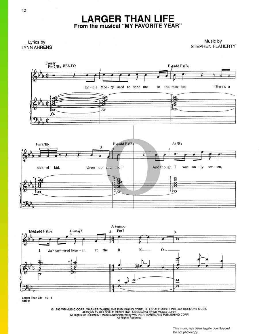 Larger Than Life (Stephen Flaherty, Lynn Ahrens) Piano Sheet Music - OKTAV
