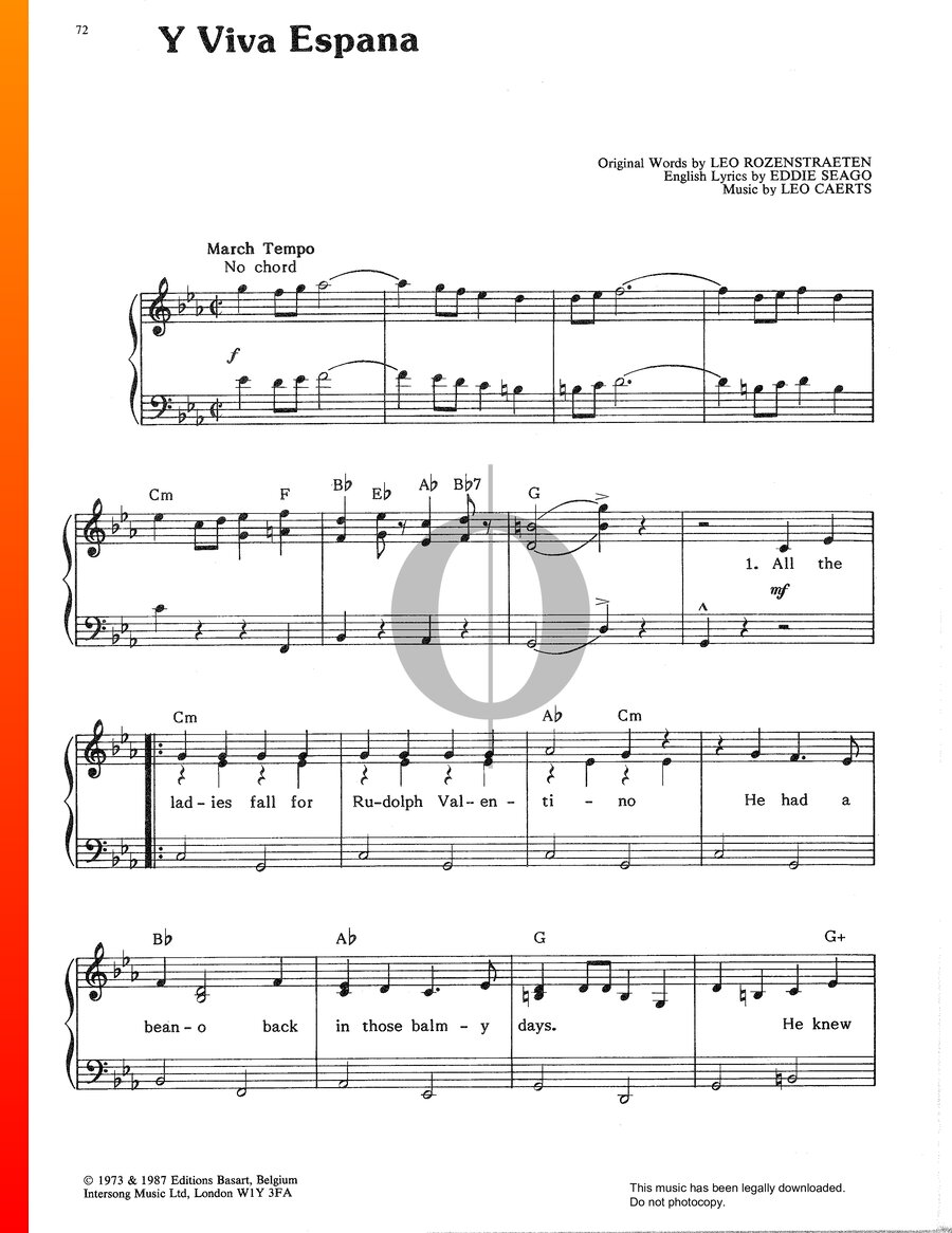 Y Viva Espana » Leo Caerts - Partituras de piano - OKTAV