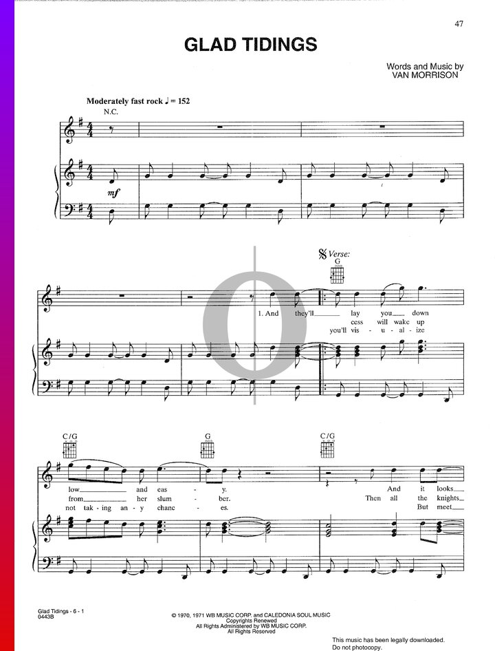 Glad Tidings (Van Morrison) Piano Sheet Music - OKTAV