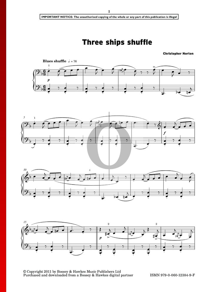 Three Ships Shuffle (Christopher Norton) Piano Sheet Music - OKTAV
