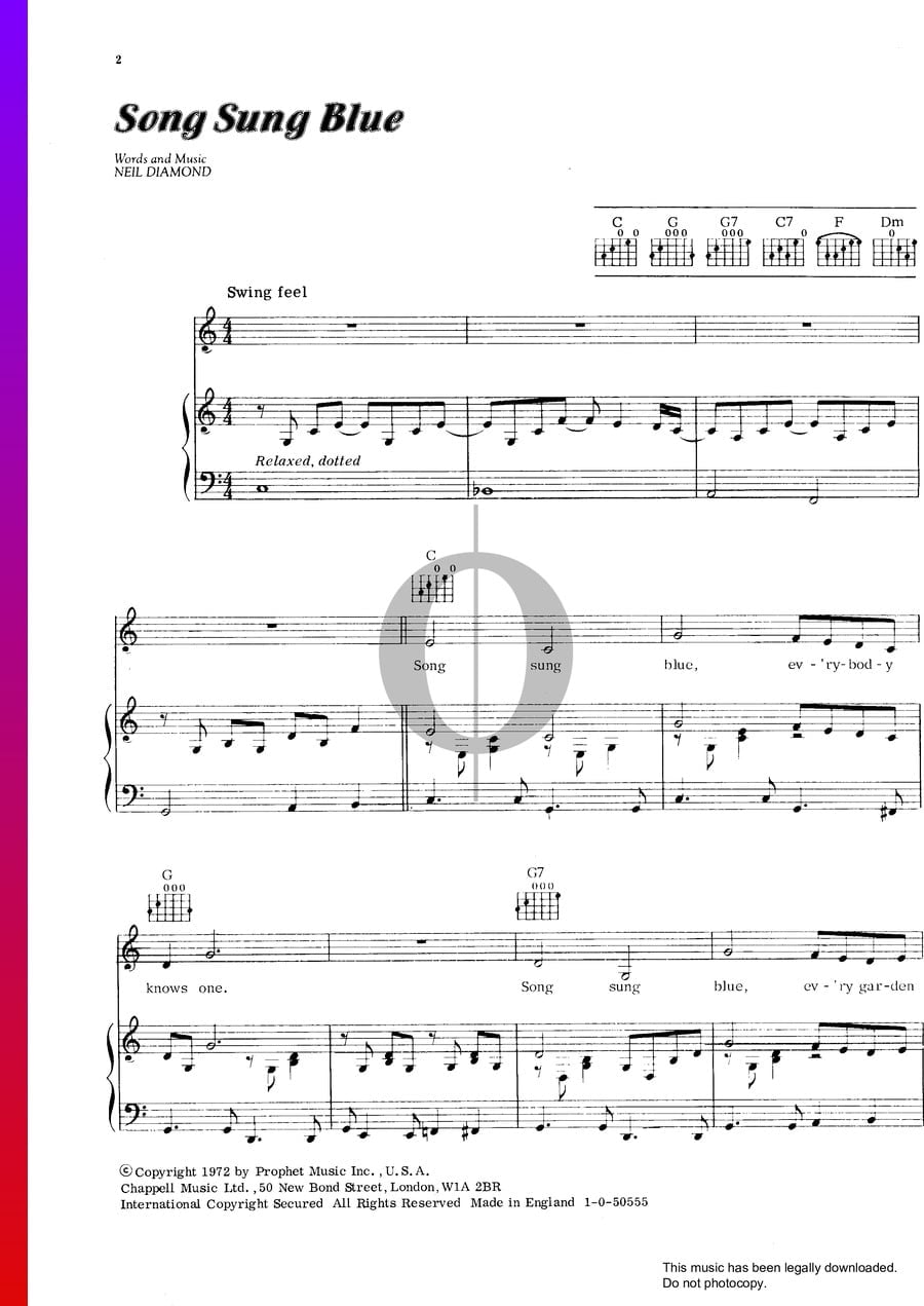 Song Sung Blue (Neil Diamond) Piano Sheet Music - OKTAV