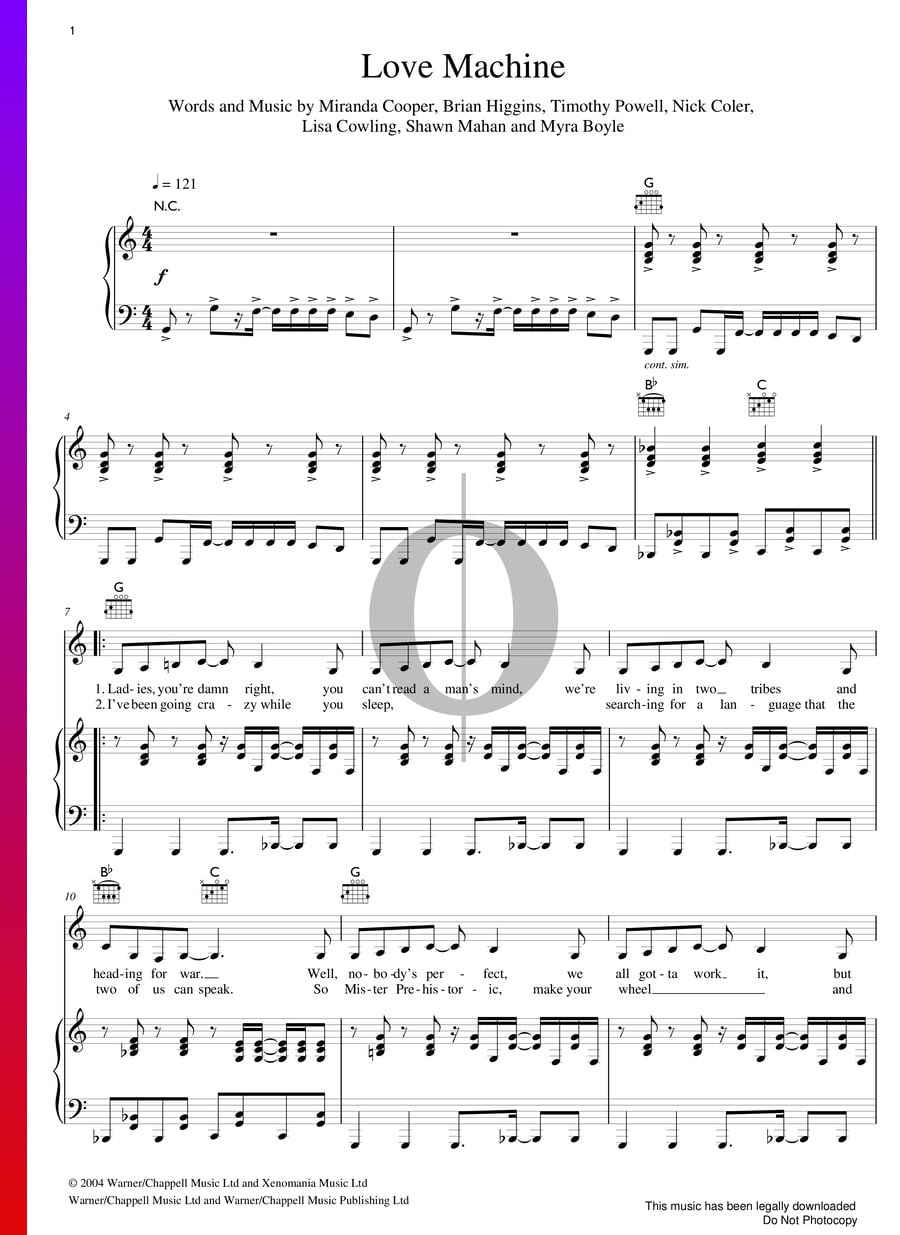 Love Machine (Girls Aloud) Piano Sheet Music - OKTAV