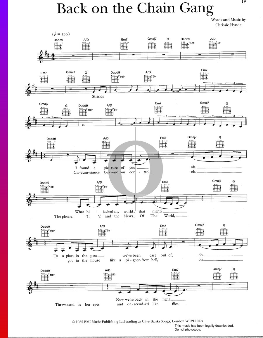 Back On The Chain Gang (The Pretenders) Piano Sheet Music - OKTAV