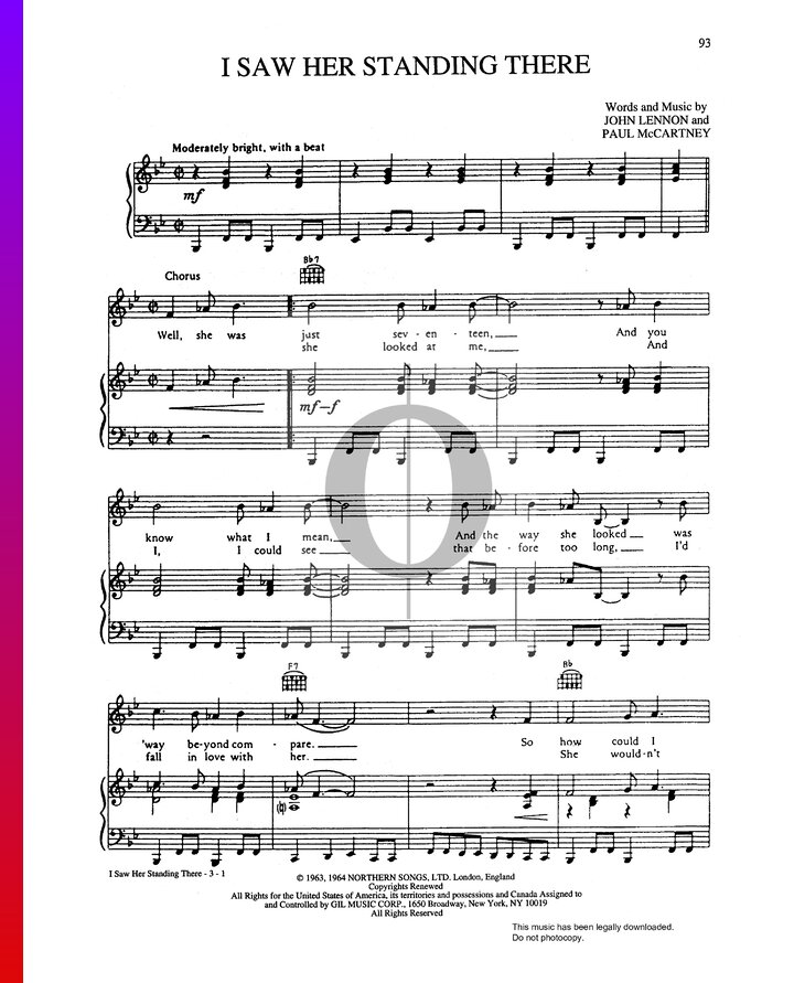 I Saw Her Standing There (The Beatles) Piano Sheet Music - OKTAV