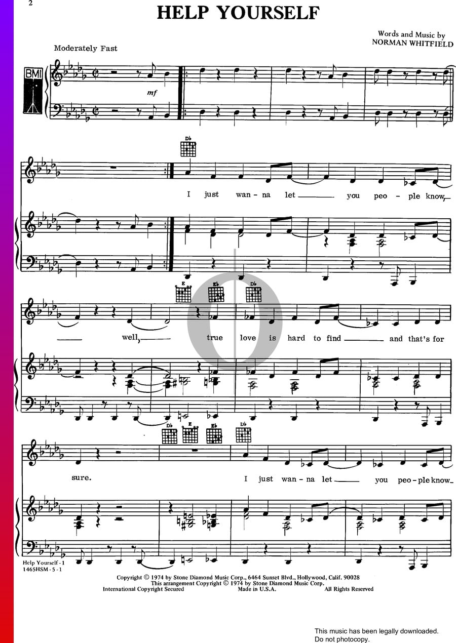 Help Yourself (Rose Royce) Piano Sheet Music - OKTAV