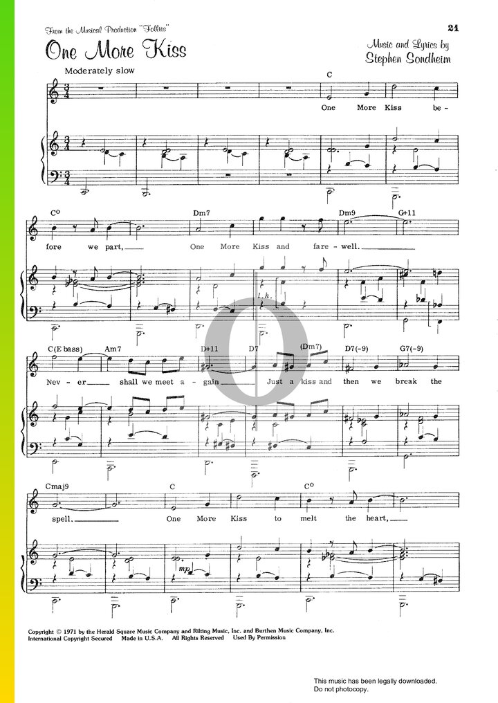 One More Kiss (Stephen Sondheim) Piano Sheet Music - OKTAV