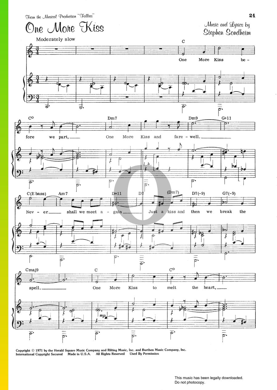 One More Kiss (Stephen Sondheim) Piano Sheet Music - OKTAV
