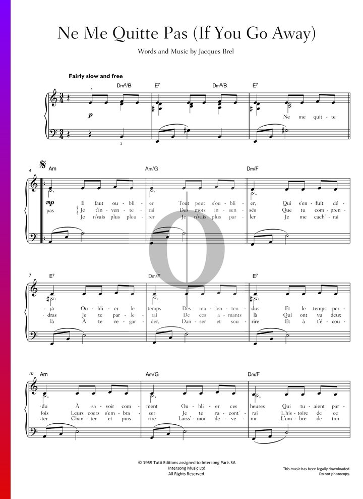 Ne Me Quitte Pas (If You Go Away) (Nina Simone) Piano Sheet Music - OKTAV