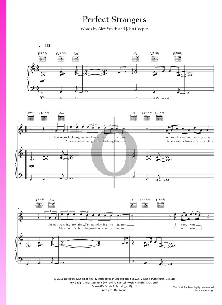 Perfect Strangers (Jonas Blue, JP Cooper) Piano Sheet Music - OKTAV