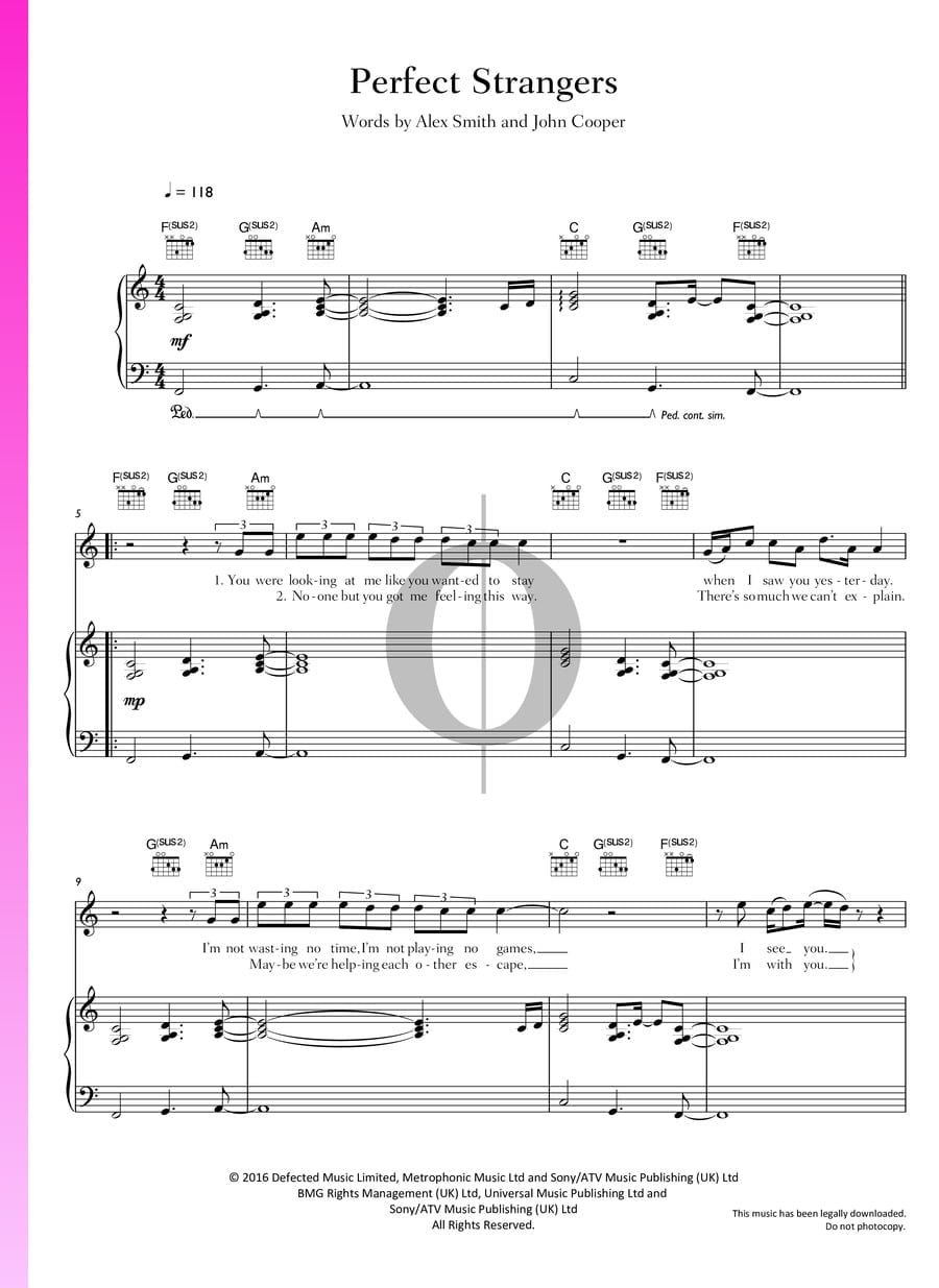 Perfect Strangers (Jonas Blue, JP Cooper) Piano Sheet Music - OKTAV