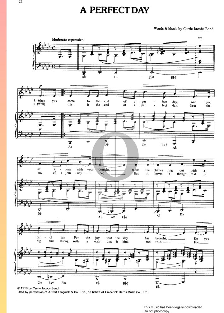 A Perfect Day (Carrie Jacobs-Bond) Piano Sheet Music - OKTAV