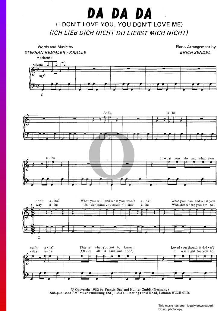 Da Da Da (Trio) Piano Sheet Music - OKTAV