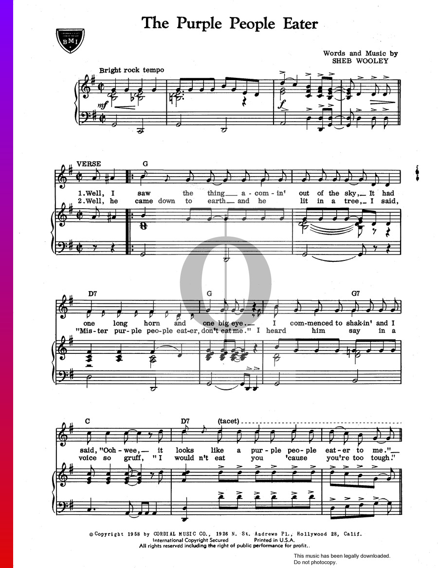 The Purple People Eater (Sheb Wooley) Piano Sheet Music - OKTAV