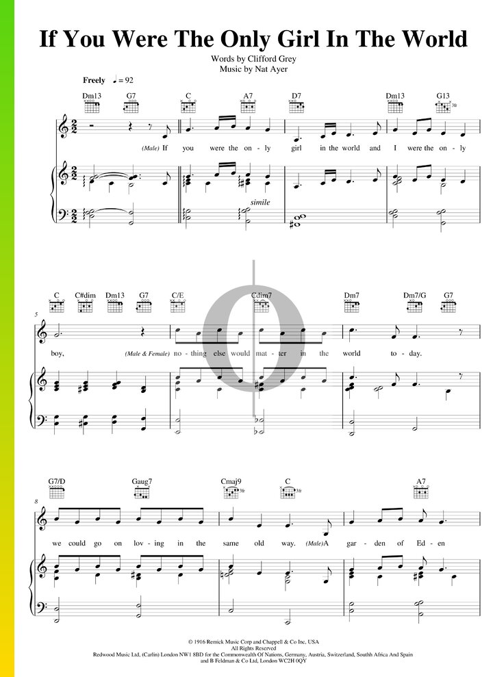 If You Were The Only Girl In The World (Nat Ayer) Piano Sheet Music - OKTAV