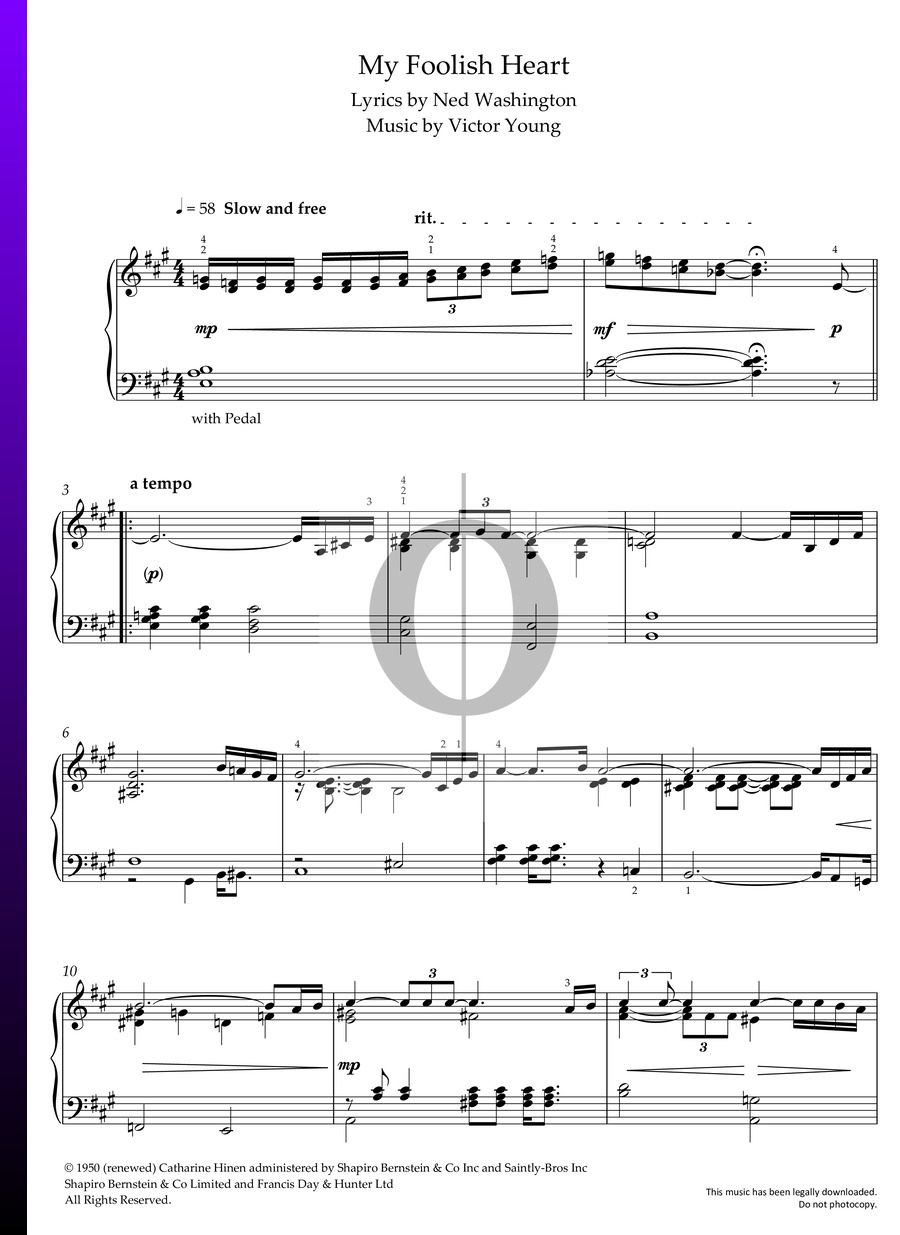 My Foolish Heart (Martha Mears) Piano Sheet Music - OKTAV