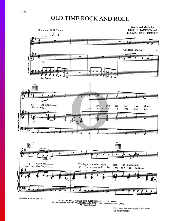 Old Time Rock and Roll (Bob Seger) Piano Sheet Music - OKTAV