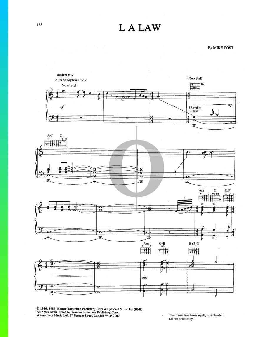L.A. Law Piano Sheet Music from L.A. Law by Mike Post - OKTAV