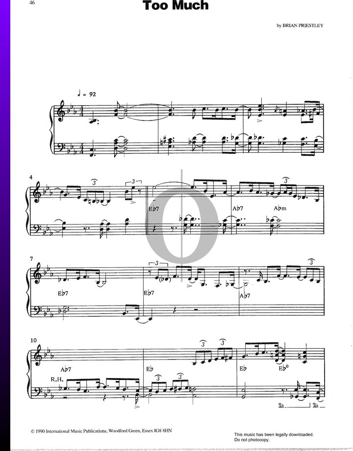 Too Much (Brian Priestley) Piano Sheet Music - OKTAV