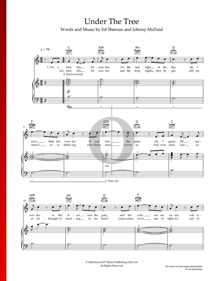 Under The Tree (Ed Sheeran) Piano Sheet Music - OKTAV