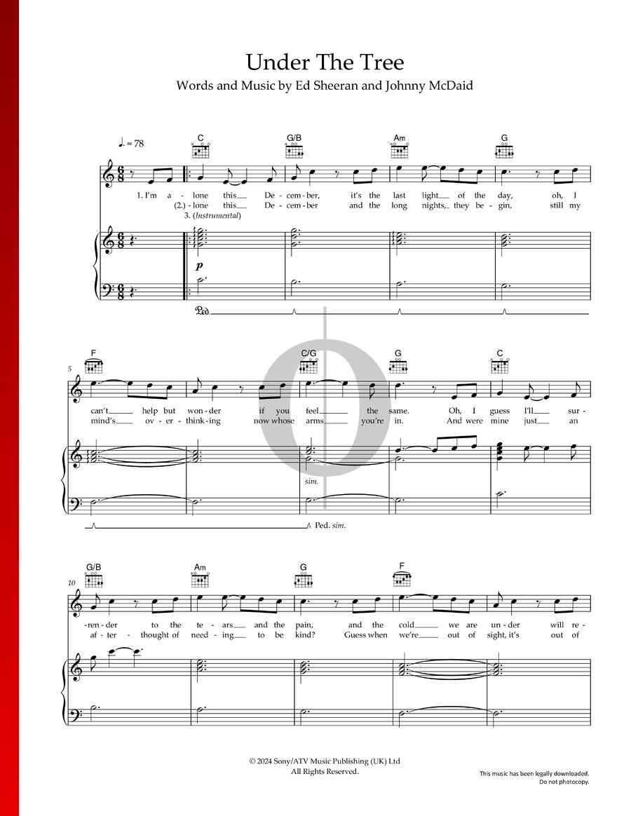 Under The Tree » Ed Sheeran - Partitions de piano - OKTAV