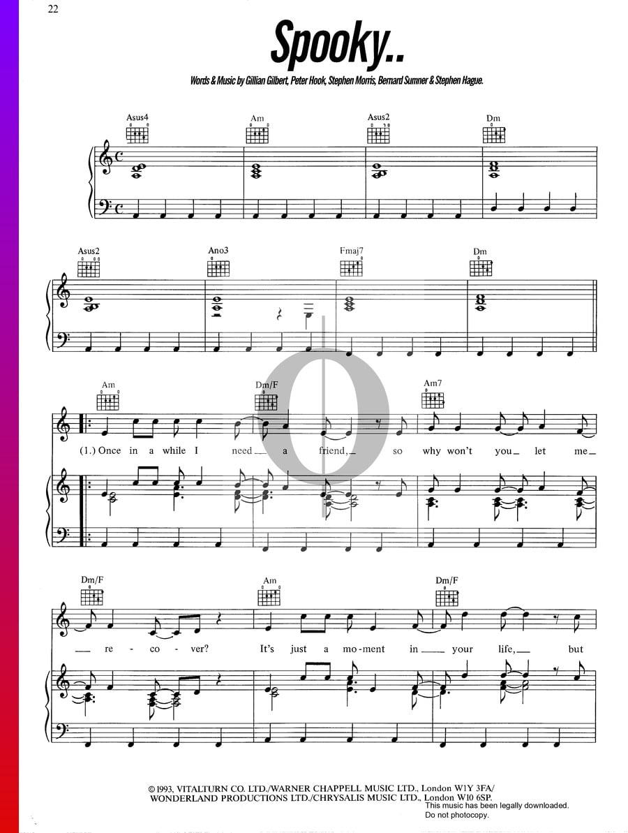 Spooky (New Order) Piano Sheet Music - OKTAV