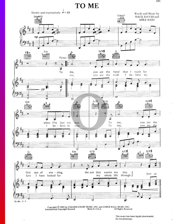To Me (Lee Greenwood, Barbara Mandrell) Piano Sheet Music - OKTAV