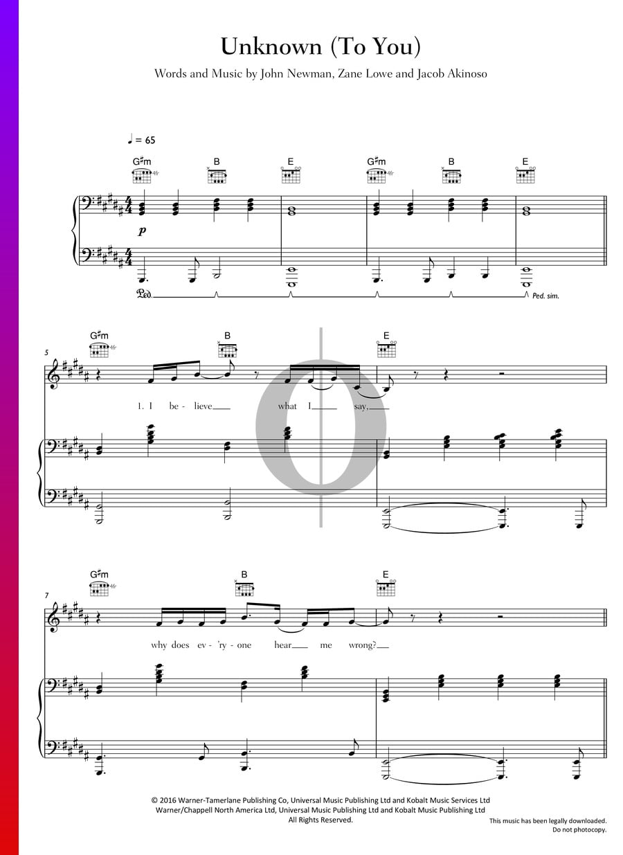Unknown To You (Jacob Banks) Piano Sheet Music - OKTAV