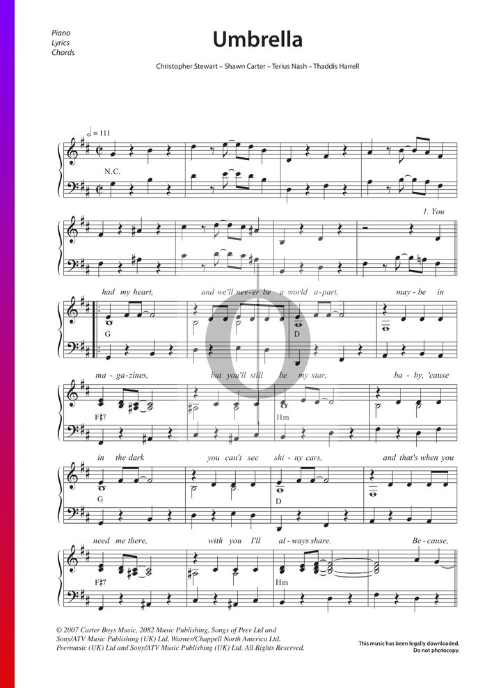 Umbrella (Rihanna) Piano Sheet Music - OKTAV