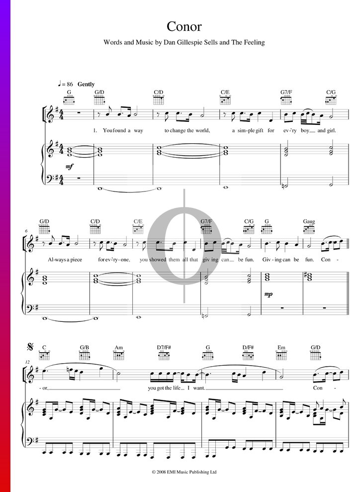 Conor (The Feeling) Piano Sheet Music - OKTAV