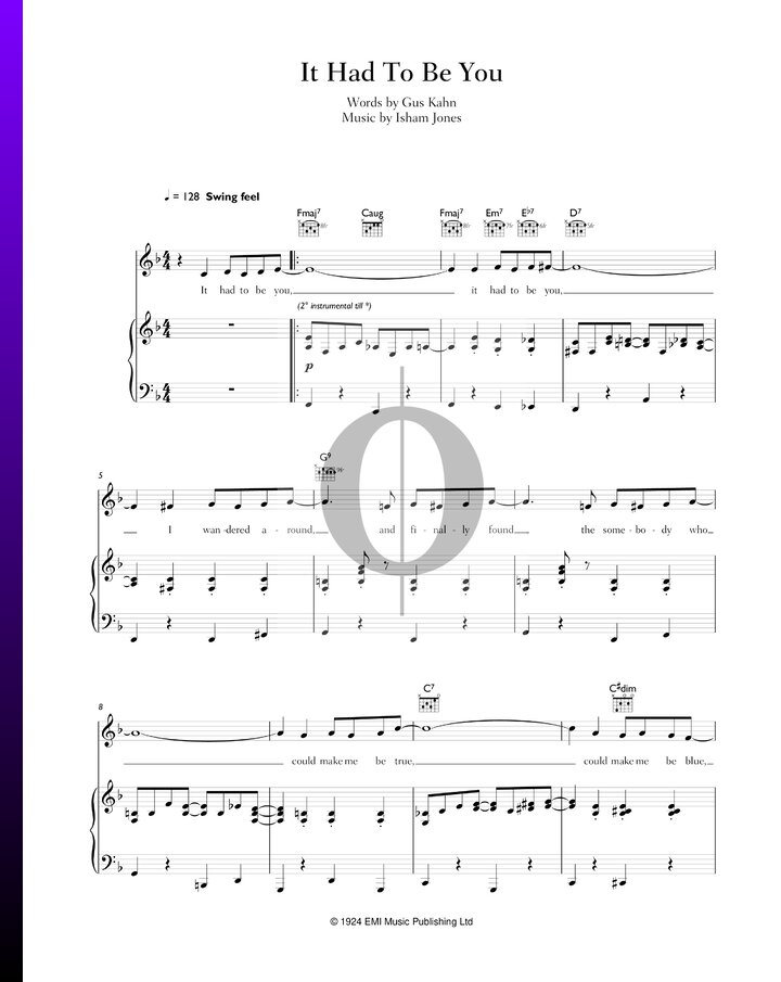 It Had To Be You Sheet Music (Piano, Voice, Guitar) - PDF Download & Streaming - OKTAV