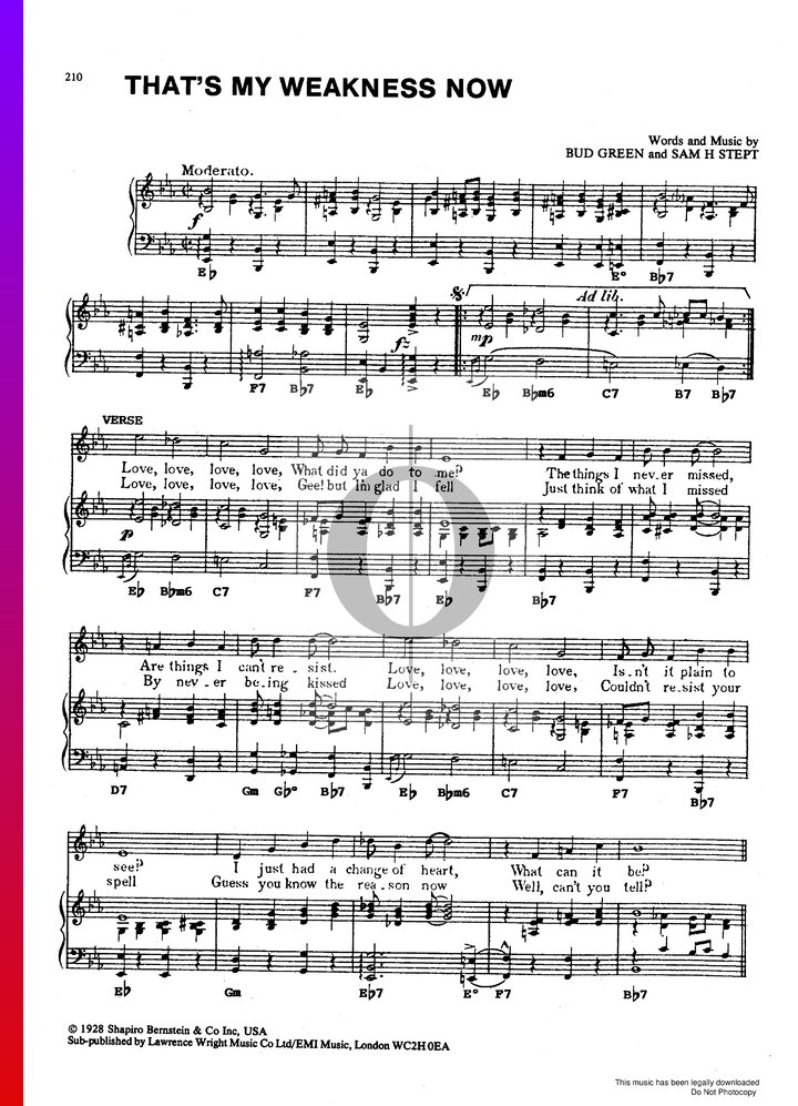 That's My Weakness Now (Bud Green, Sam H. Stept) Piano Sheet Music - OKTAV