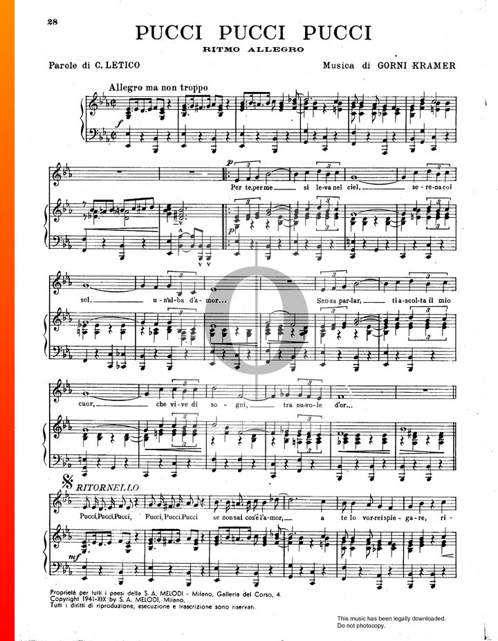 Pucci Pucci Pucci door Gorni Kramer | piano bladmuziek (Piano, Stem ...