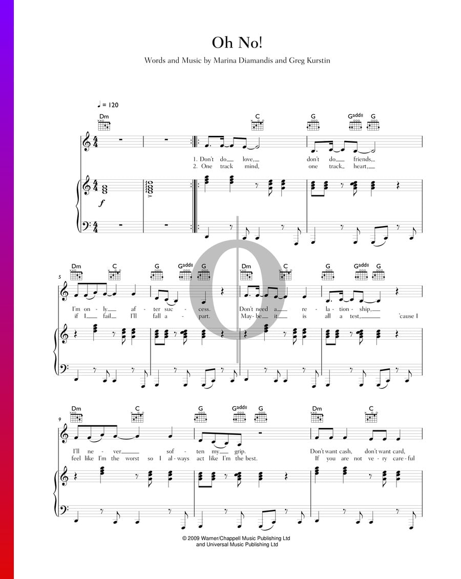 Oh No! (Marina Diamandis) Piano Sheet Music - OKTAV