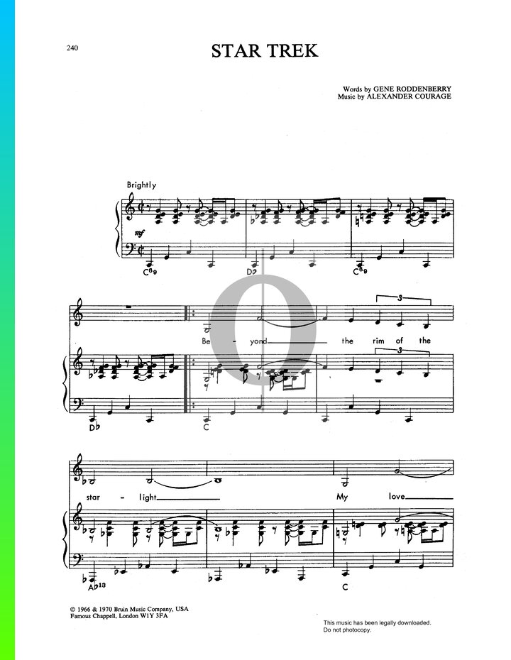 Star Trek Piano Sheet Music from Star Trek by Alexander Courage - OKTAV