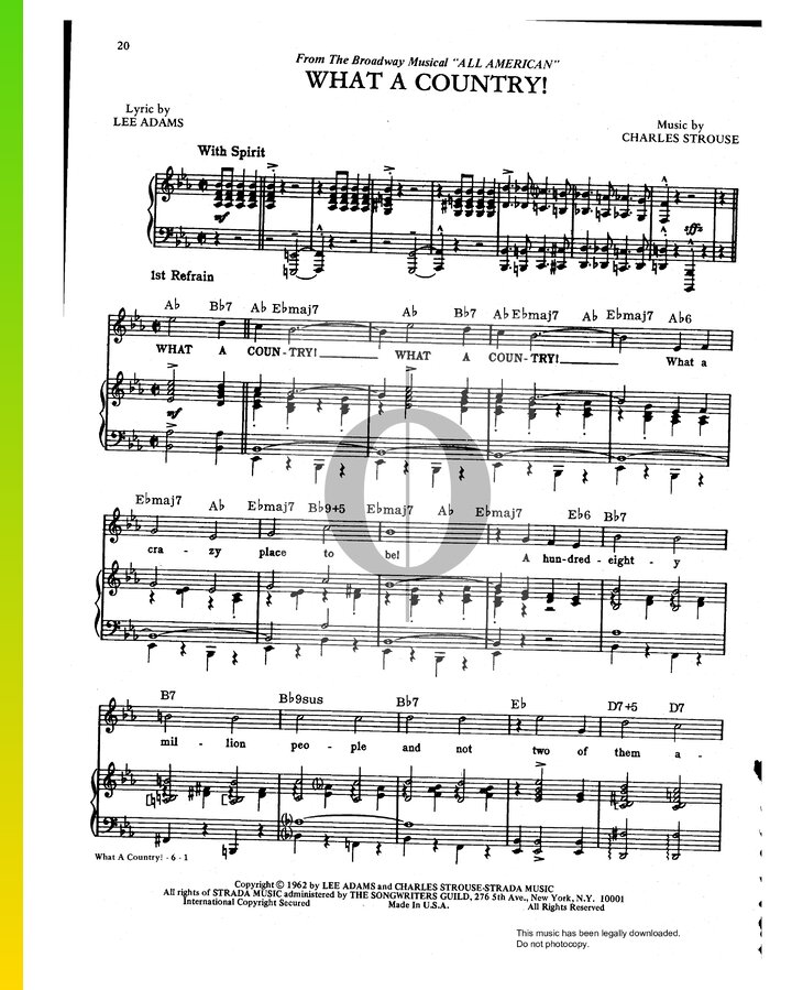 What A Country! (Charles Strouse) Piano Sheet Music - OKTAV